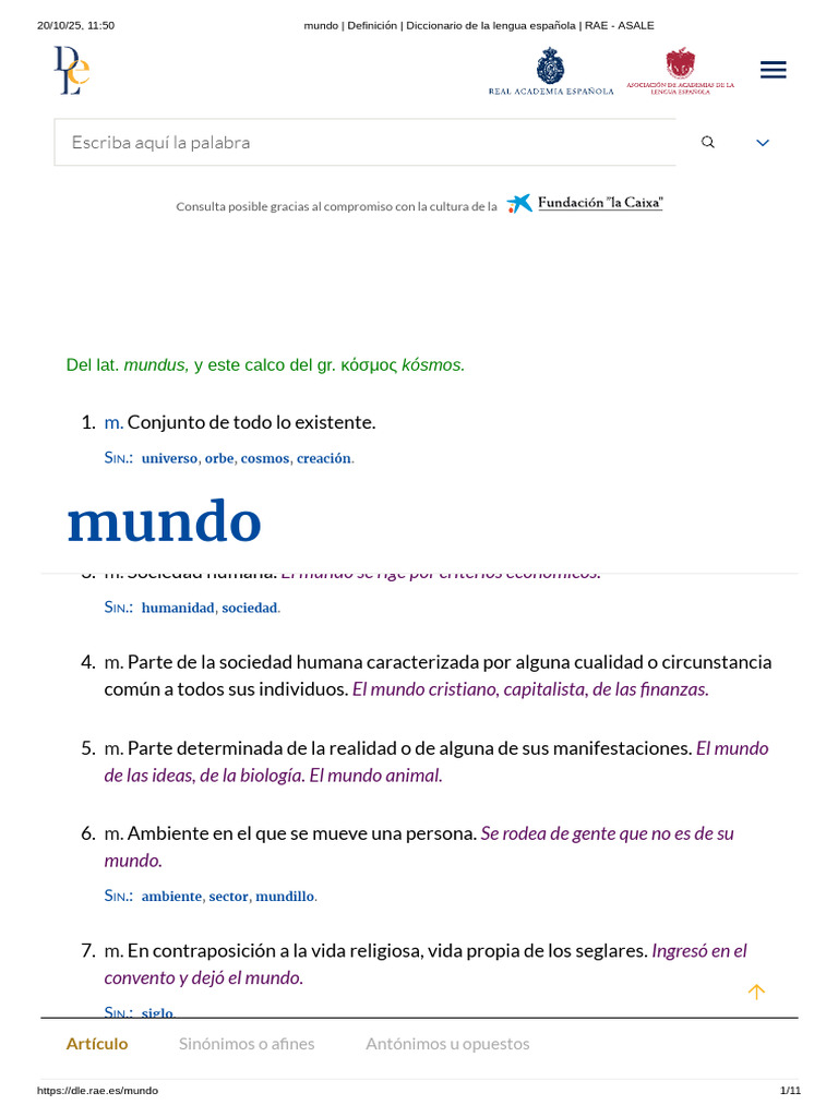 Mundo - Definición - Diccionario de La Lengua Española - RAE - ASALE ...