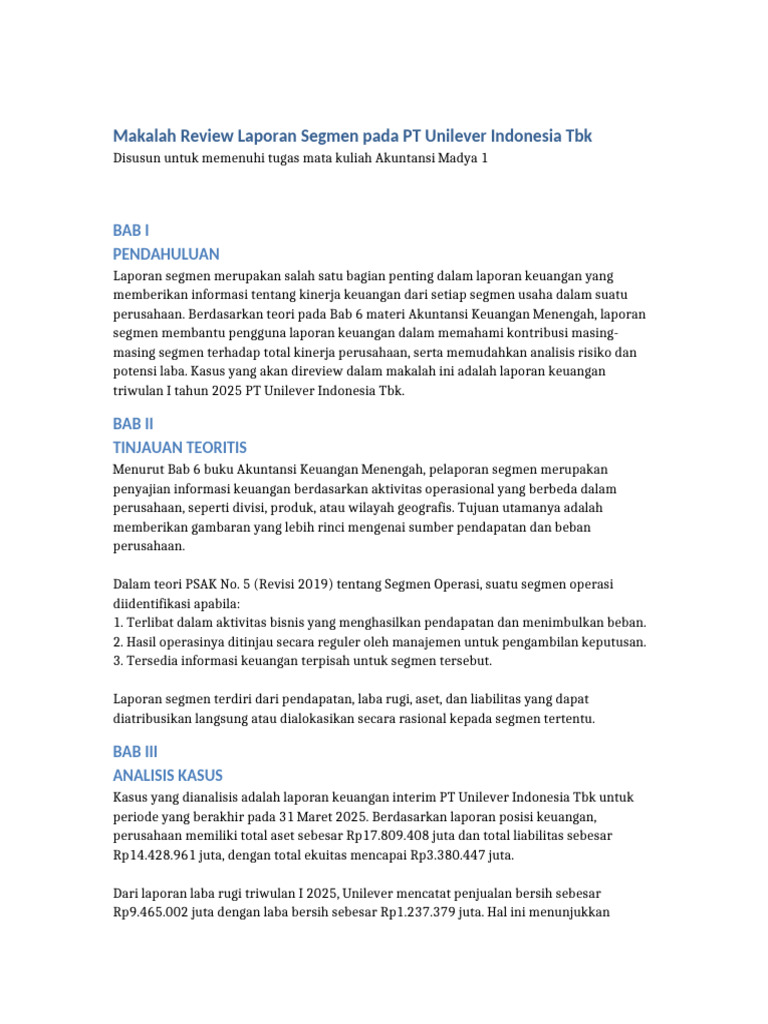 Laporan Segmen PT Unilever Q1 2025 | PDF
