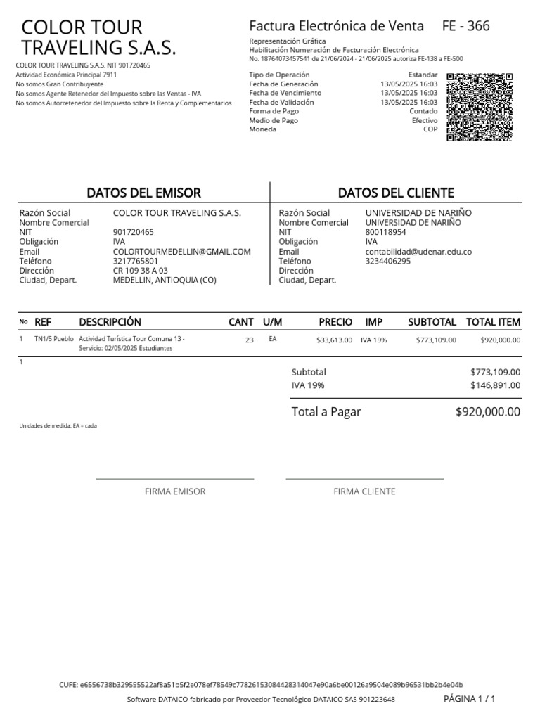 Color Tour FE | PDF | Pagos