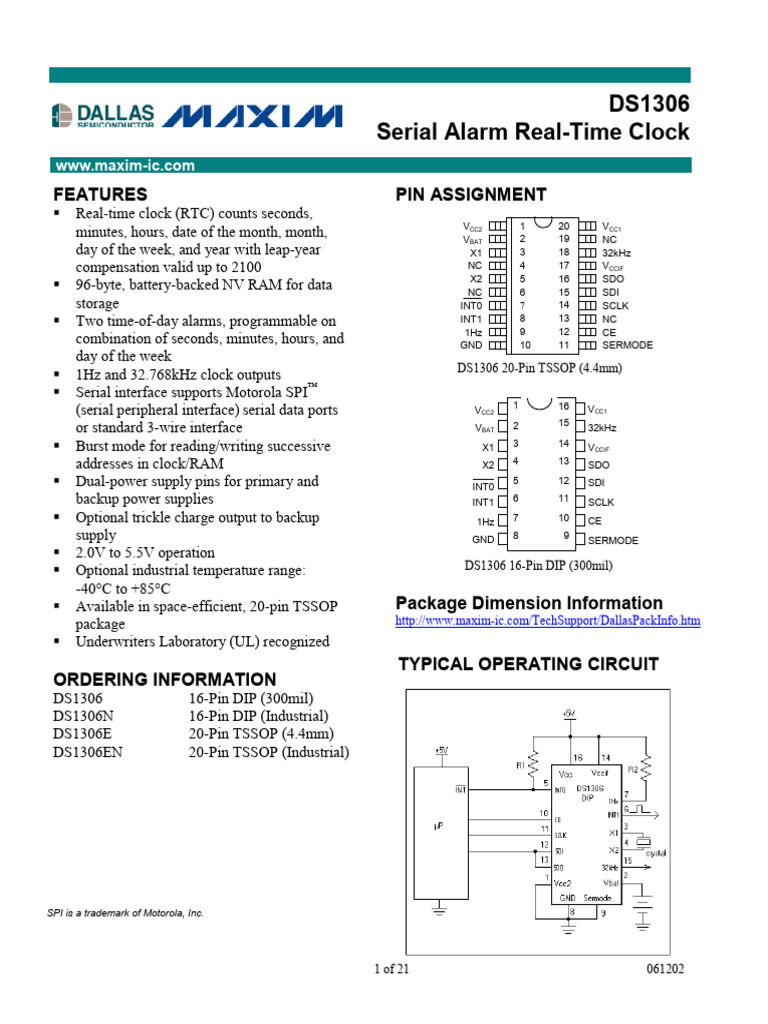 DS1306 Serial Alarm RTC Overview | PDF | Power Supply | Battery Charger