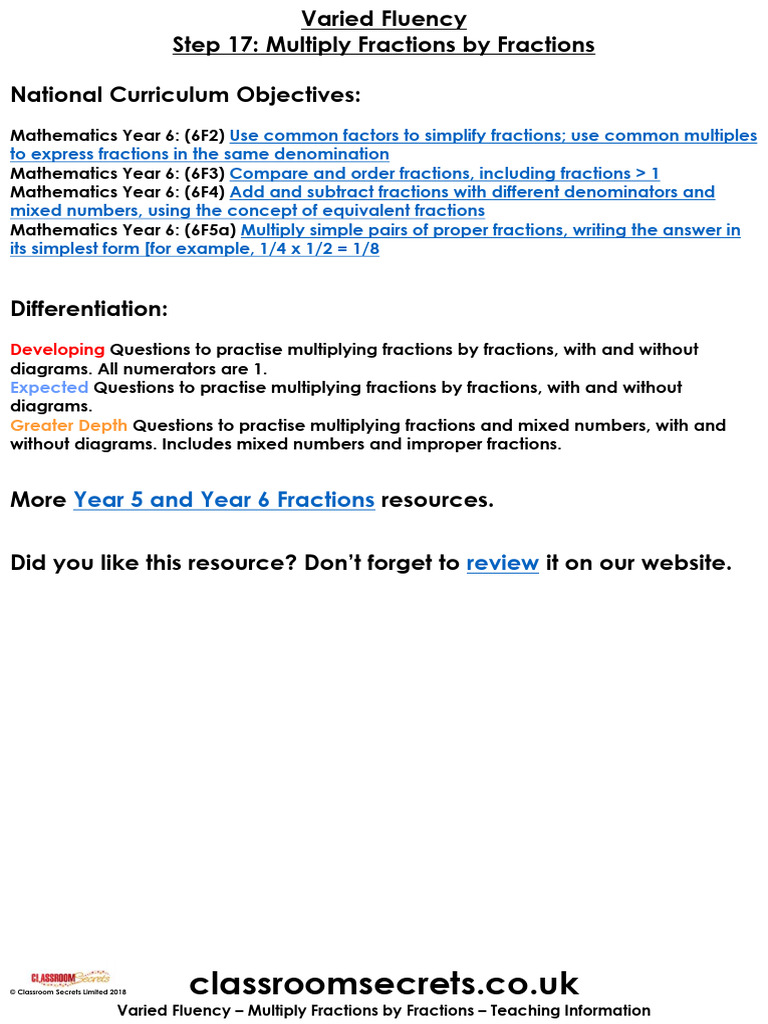 Year 6: Multiply Fractions Guide | PDF | Multiplication | Arithmetic