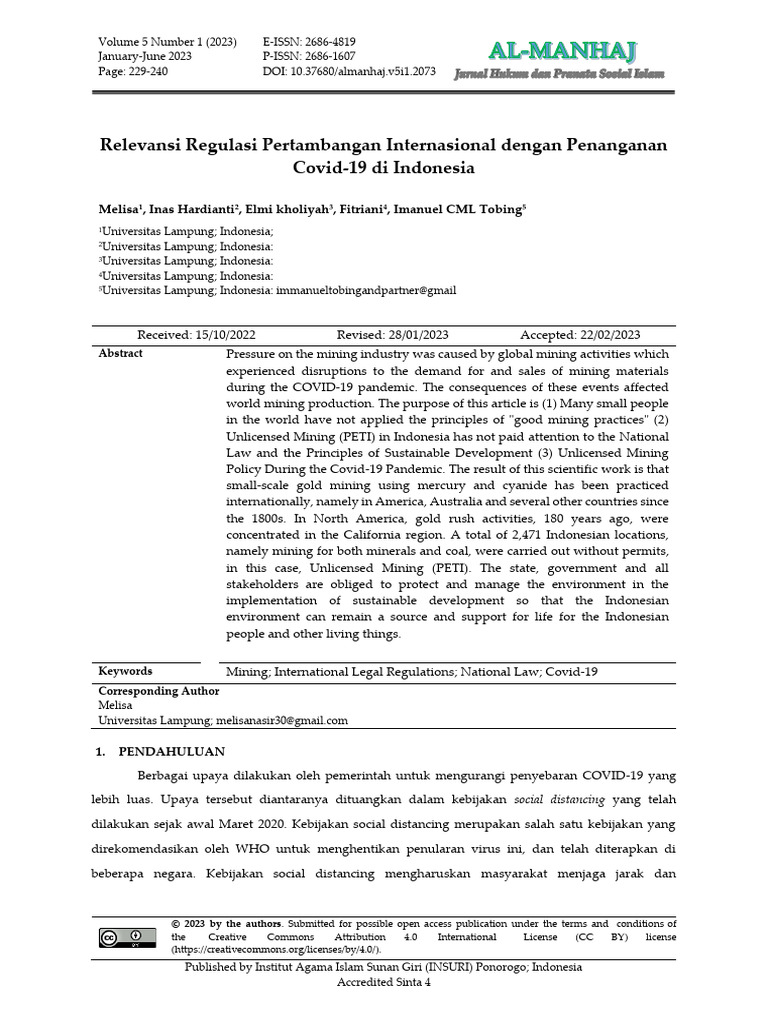Regulasi Pertambangan dan Covid-19 Indonesia | PDF