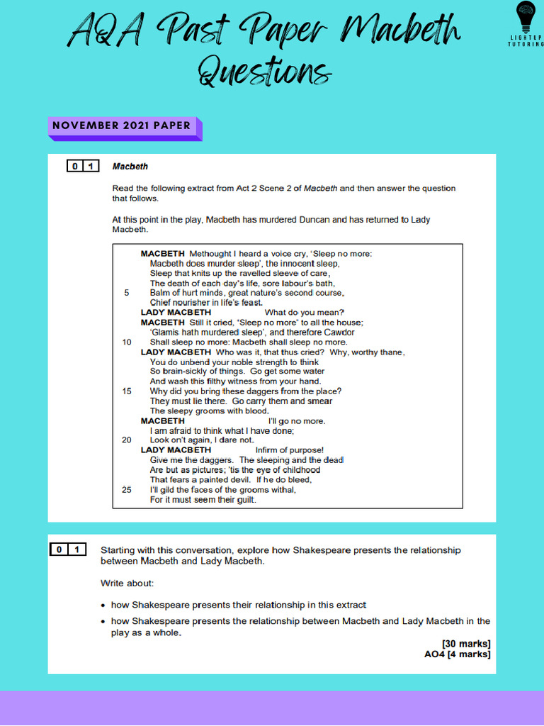 AQA Past Paper Macbeth Questions | PDF
