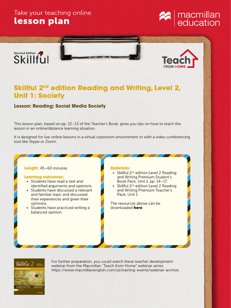 Skillful LVL 2 Reading Wroting Lesson Plan | PDF | Distance Education ...