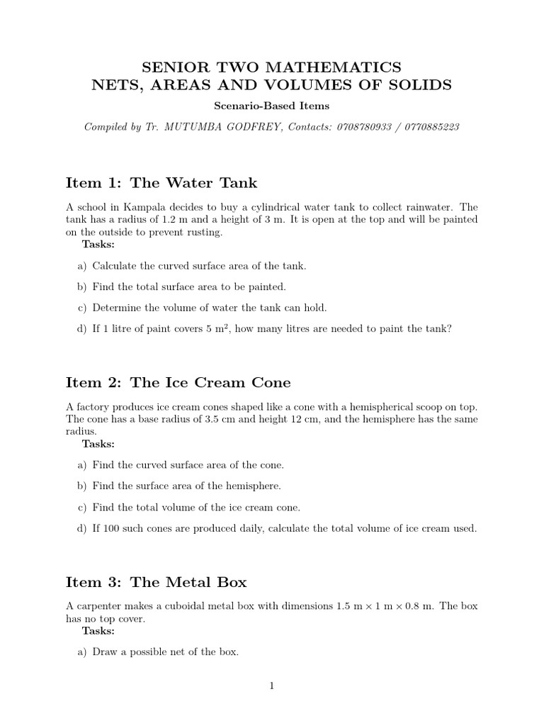 Assignment 1 s2 Math Term 3 | PDF | Volume | Area
