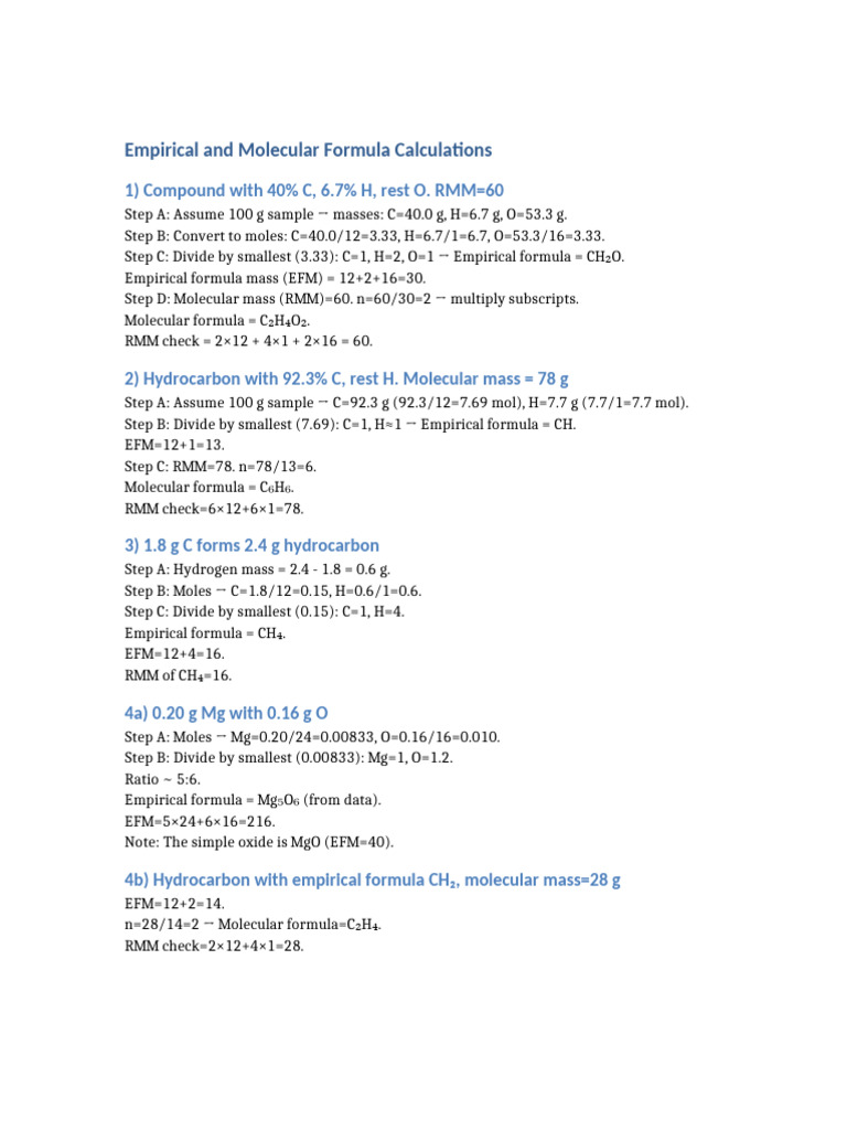 Empirical and Molecular Formulas | PDF