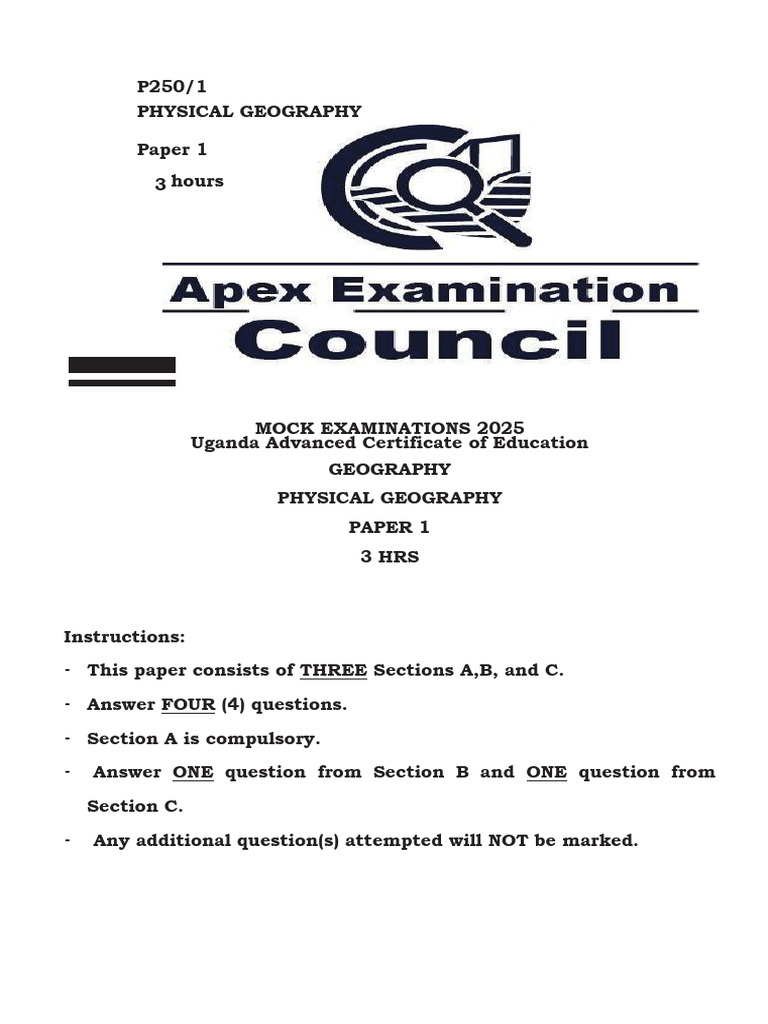 UACE Geography Paper 1 Mock Exam 2025 | PDF | Physical Geography ...