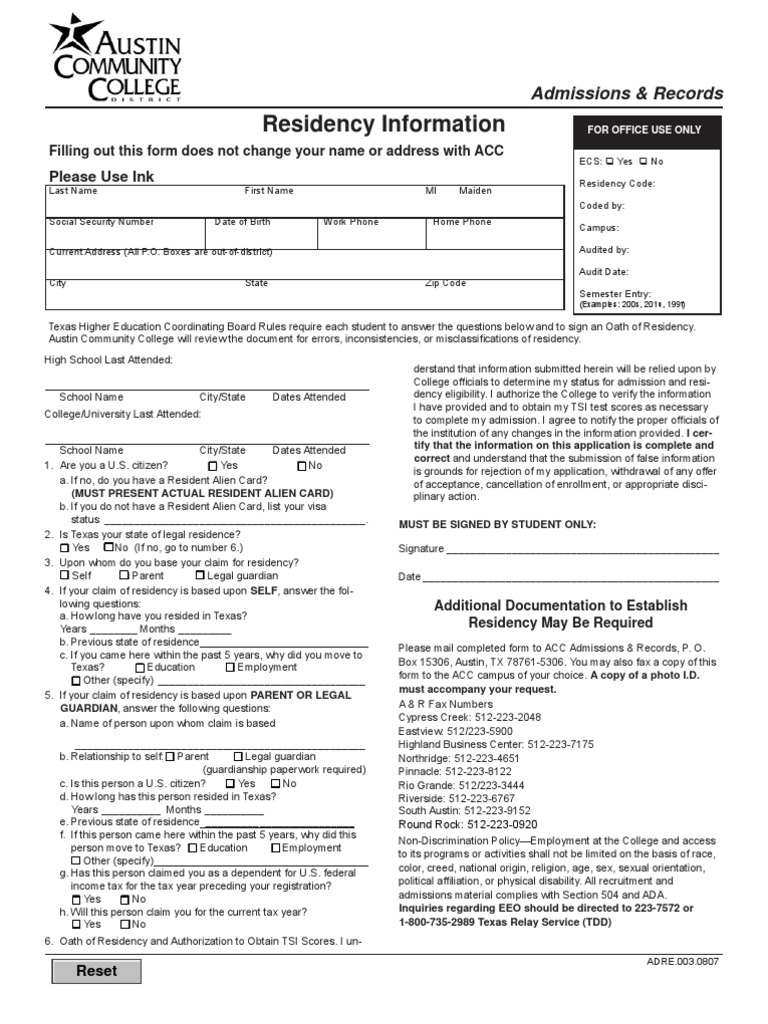ACC Residency Information Form | PDF | Vaccines | Immunology