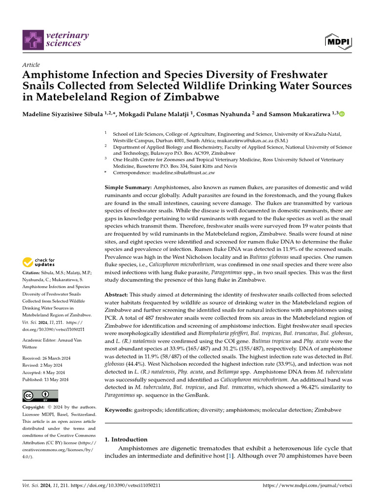 Amphistome Infection and Species Diversity of Fres | PDF | Primer ...