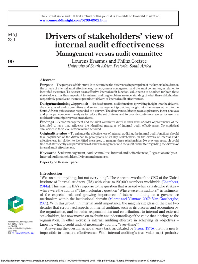 Drivers of Stakeholders' View of | PDF | Internal Audit | Audit