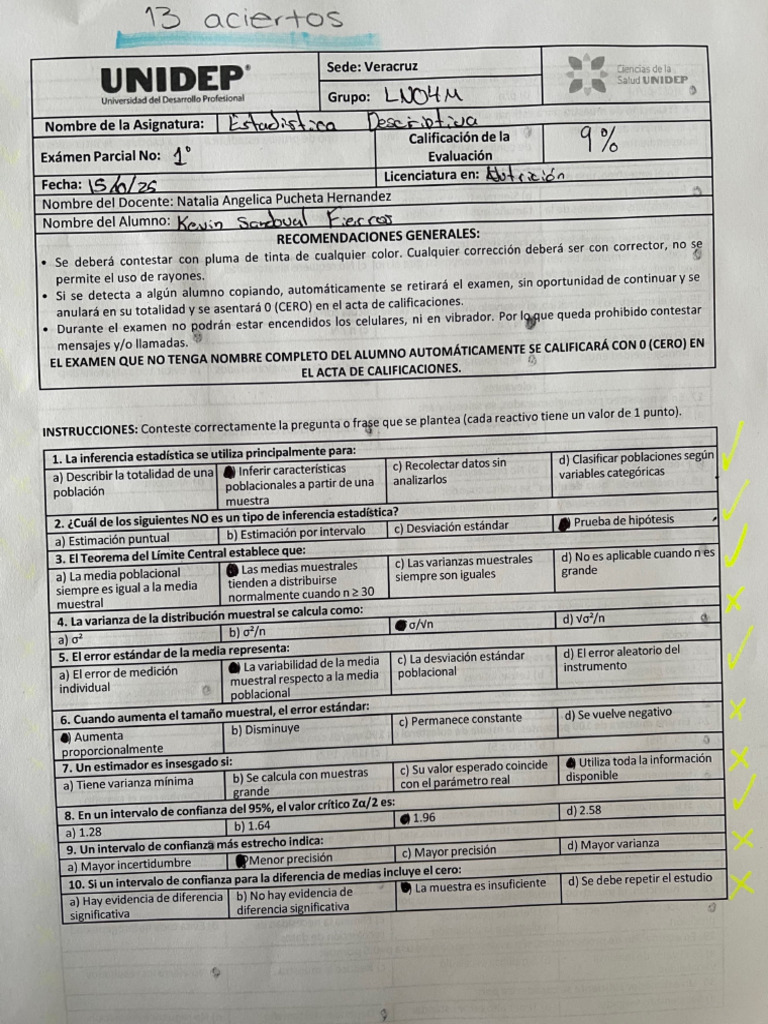 Examen Estadistica P1 | PDF | Muestreo (Estadísticas) | Diferencia