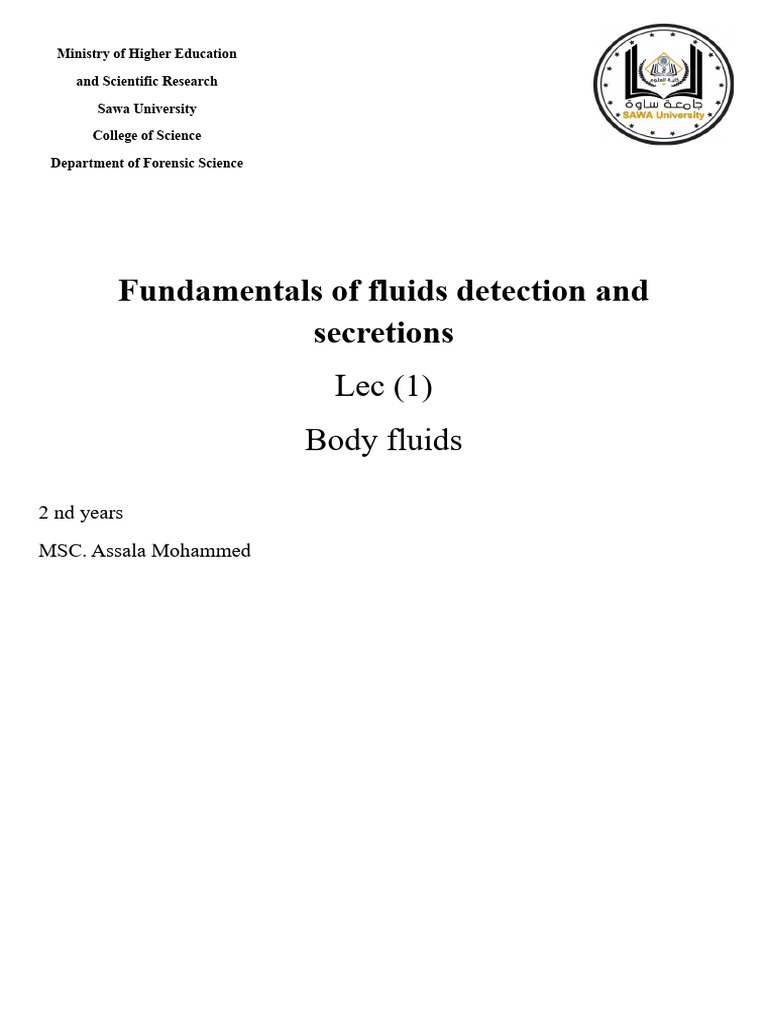 Forensic Analysis of Body Fluids | PDF | Osmosis | Biology