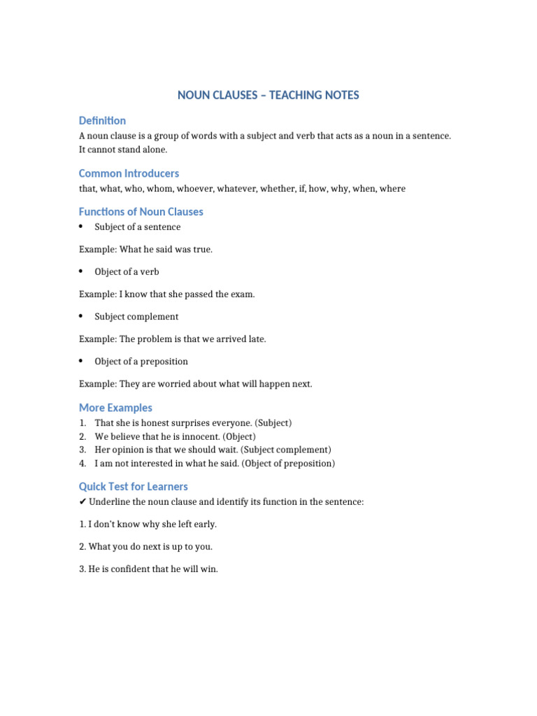 Noun Clauses Teaching Notes | PDF