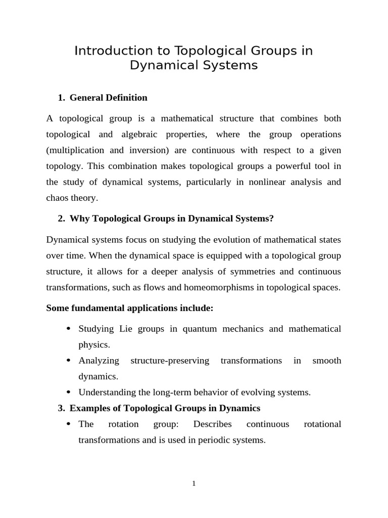 Introduction To Topological Groups in Dynamical Systems | PDF