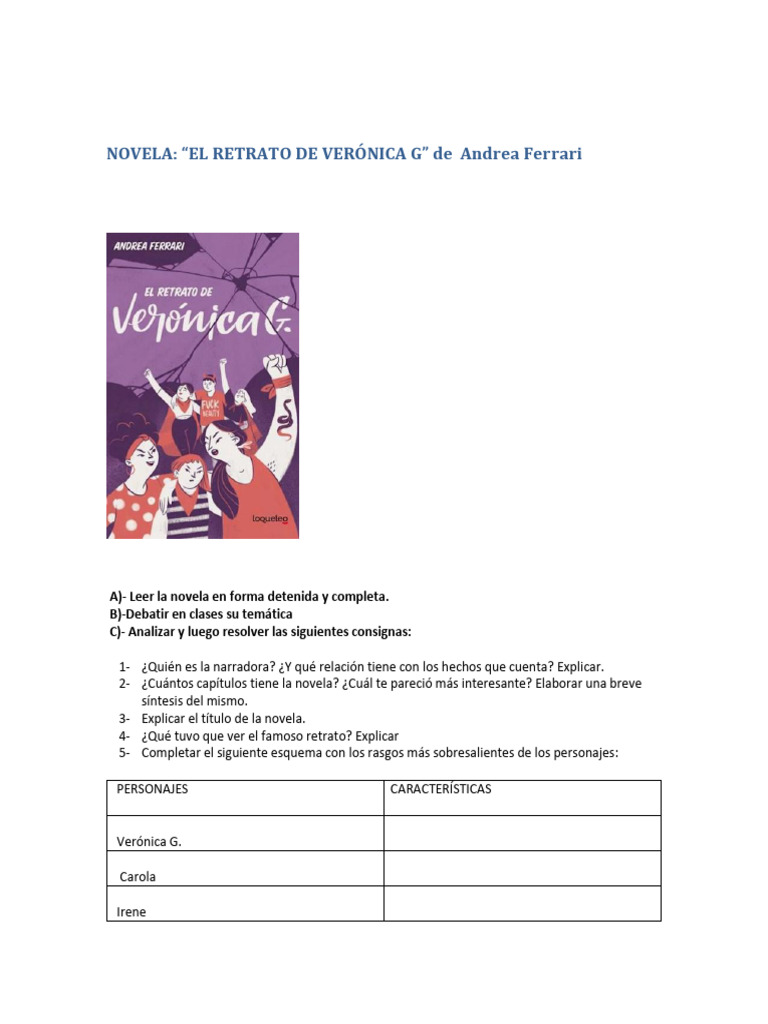 Novela El Retrato de Verónica G TP | PDF