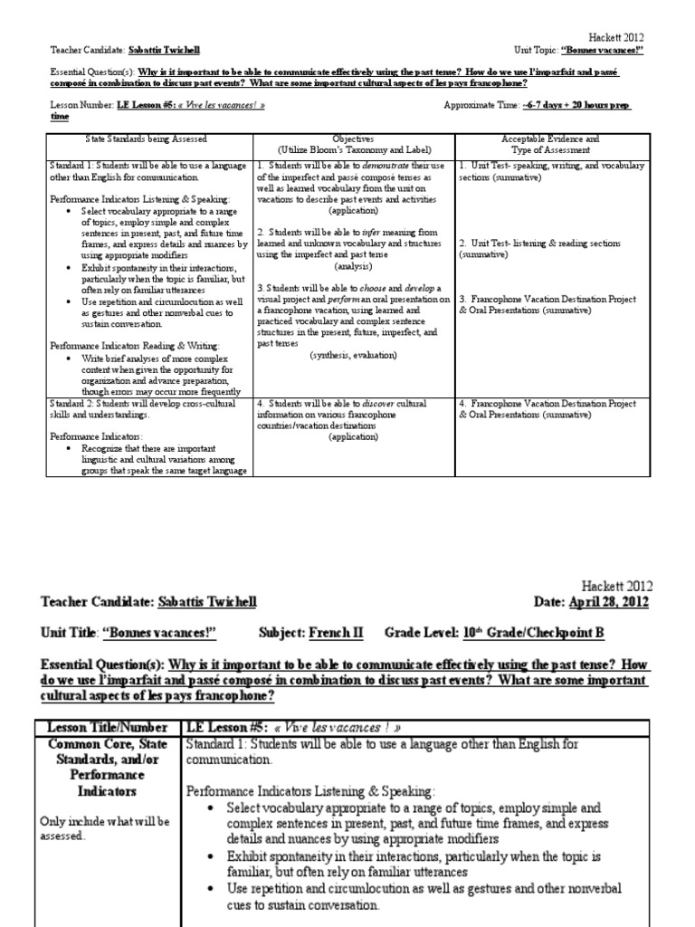 EDU5250A LE LP5 Vive Les Vacances | PDF | Differentiated Instruction ...