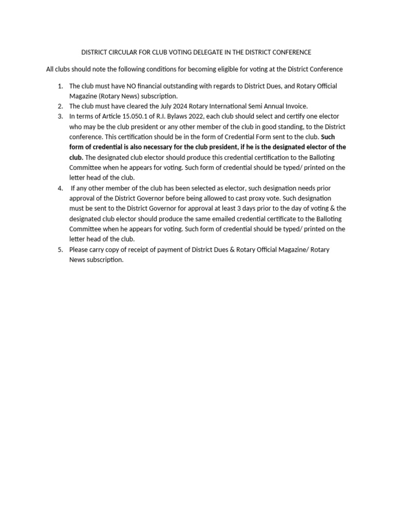 District Circular For Voting Delegate | PDF