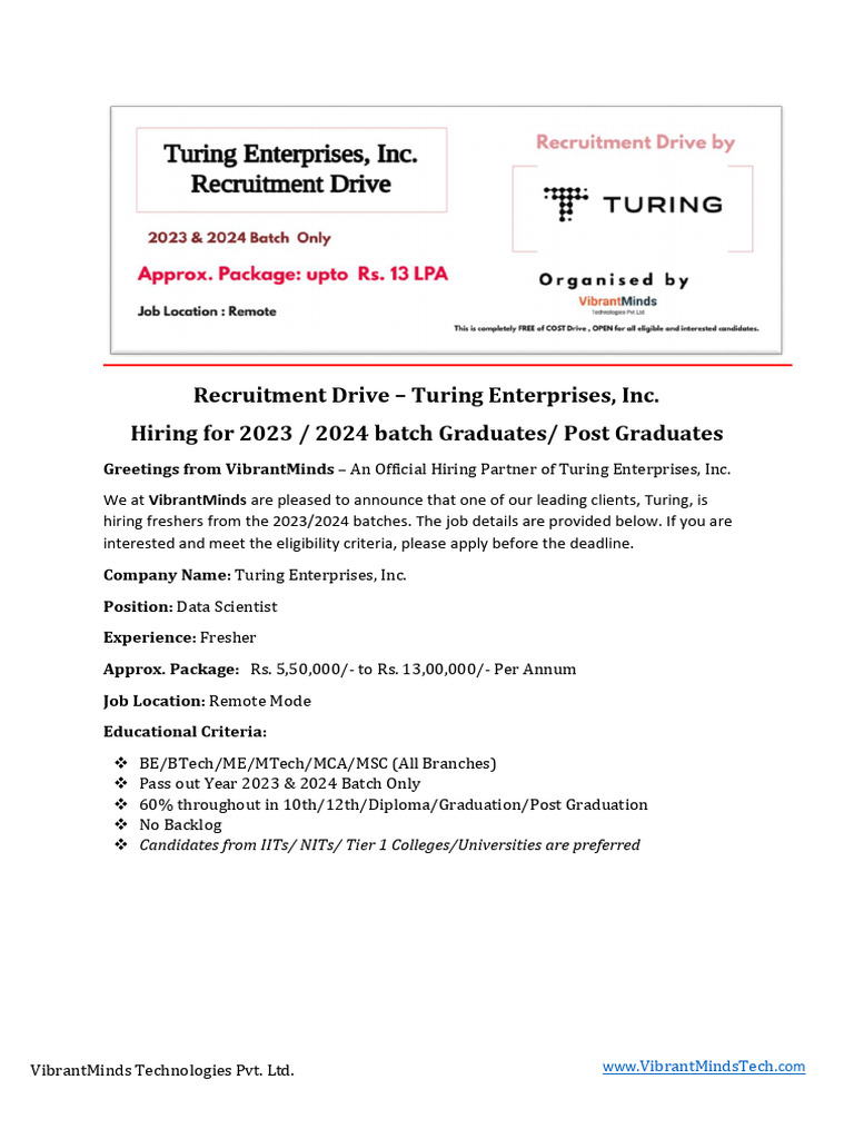 Turing Recruitment2023 2024batch VibrantMinds | PDF | Artificial ...
