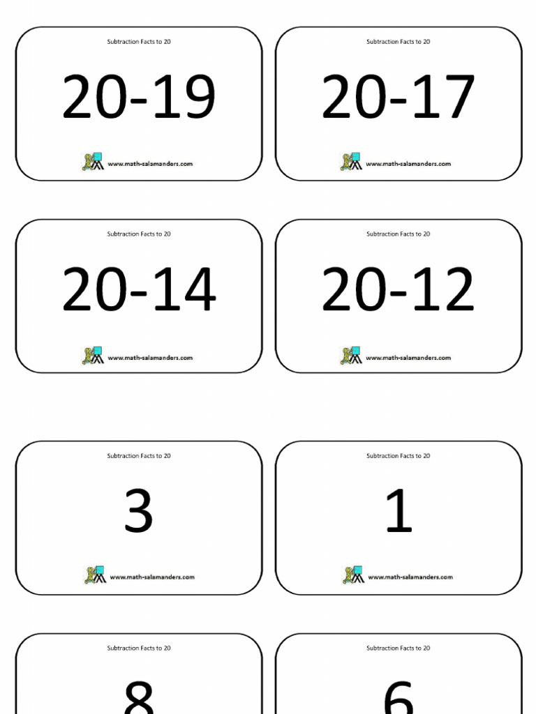 Subtraction Facts To 20 Answers | PDF