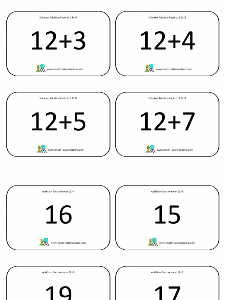 Addition Facts To 12 Plus 12 Selection Answers | PDF