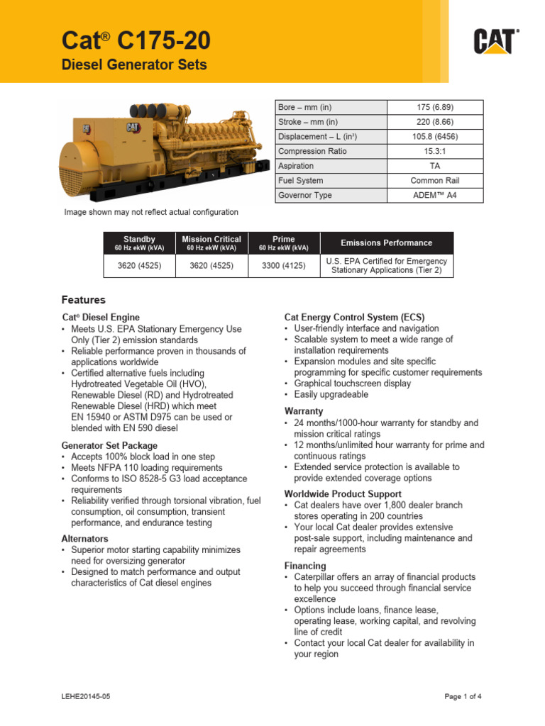 C175-20 Data Sheet Without Radiator | PDF | Diesel Engine | Electricity
