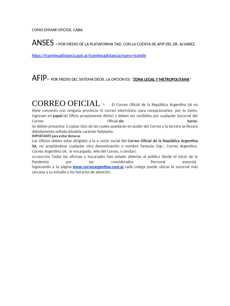 Como Hacer Oficios de Anses, Correo y Afip | PDF