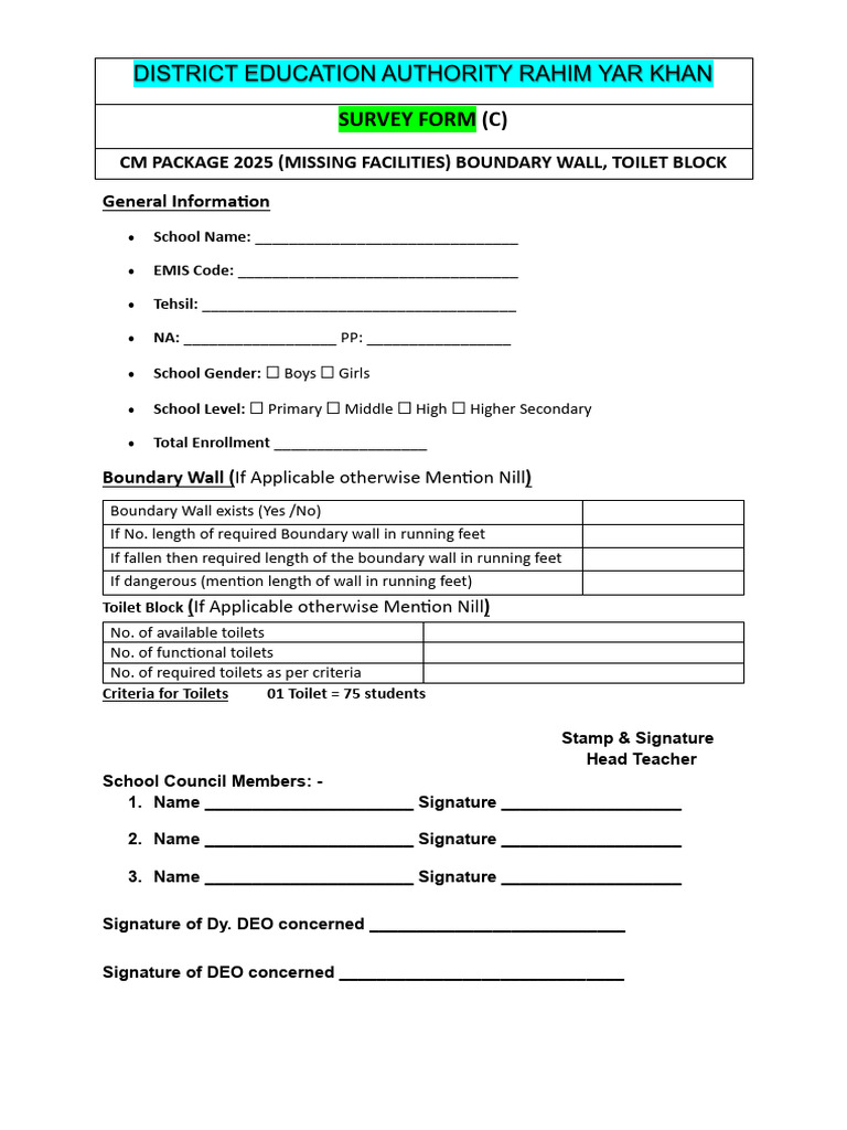 Survey Form Missing Facilities (Form-C) | PDF