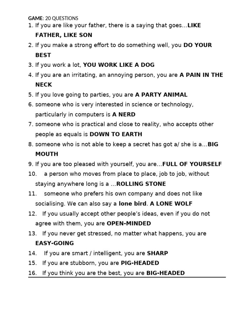 20 Questions Personality | PDF