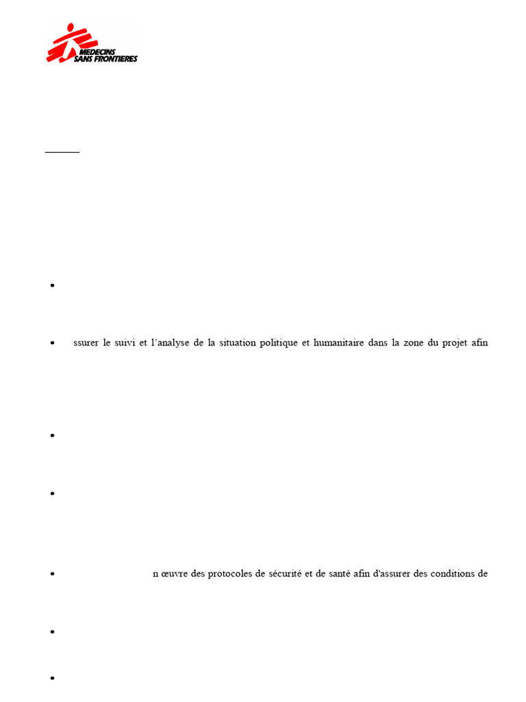 Offre d'emploi : Coordinateur Projet MSF | PDF | Médecins sans Frontières