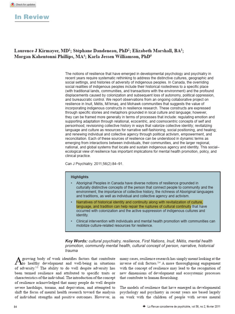 Indigenous Perspectives on Resilience | PDF | Psychological Resilience ...