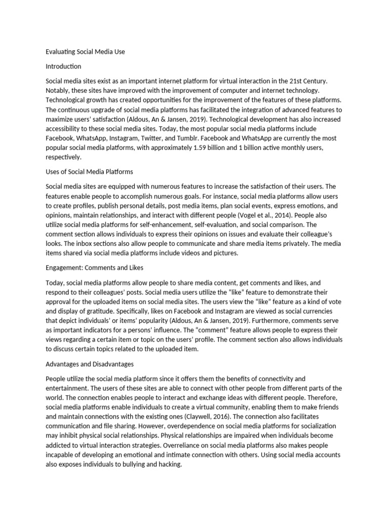 Evaluating Social Media Use | PDF | Popular Culture & Media Studies ...