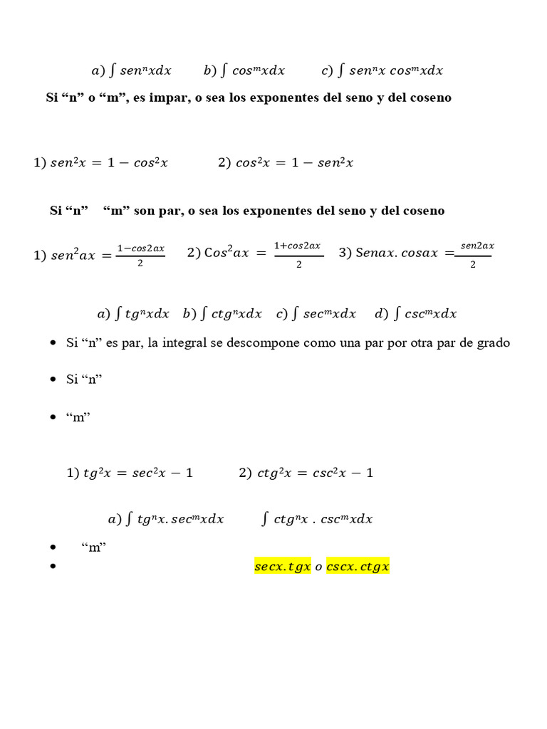 Integrales Trigonometricas Guia (A) | PDF