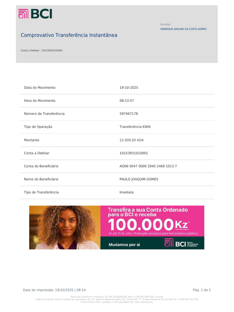 Comprovante de Transferência Instantânea | PDF