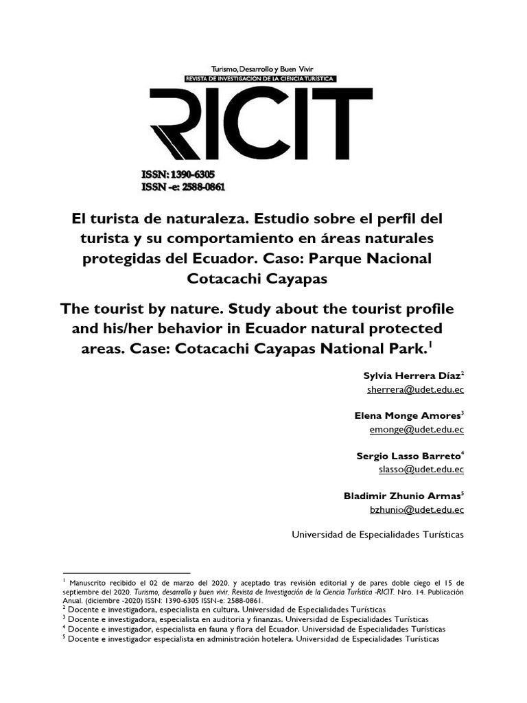 4.1. El Turista de Naturaleza Estudio Sobre El Perfil Del Turista PN Cotacachi-Cayapas | PDF ...