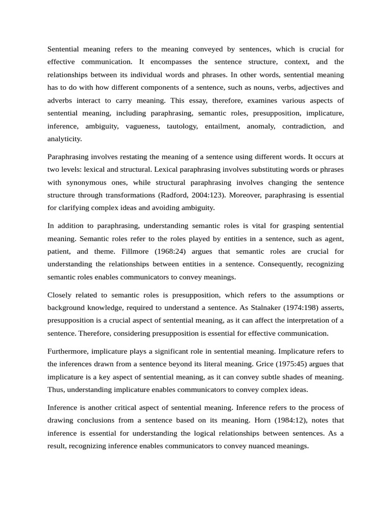 Sentential Meaning Semantics Ass 1 | PDF | Semantics | Logical Consequence