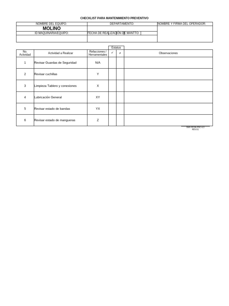 Checklist de Mantenimiento Preventivo | PDF