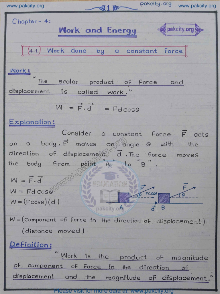 11th Physics CH 4 Imp Handwritten Gift Notes 2025 | PDF