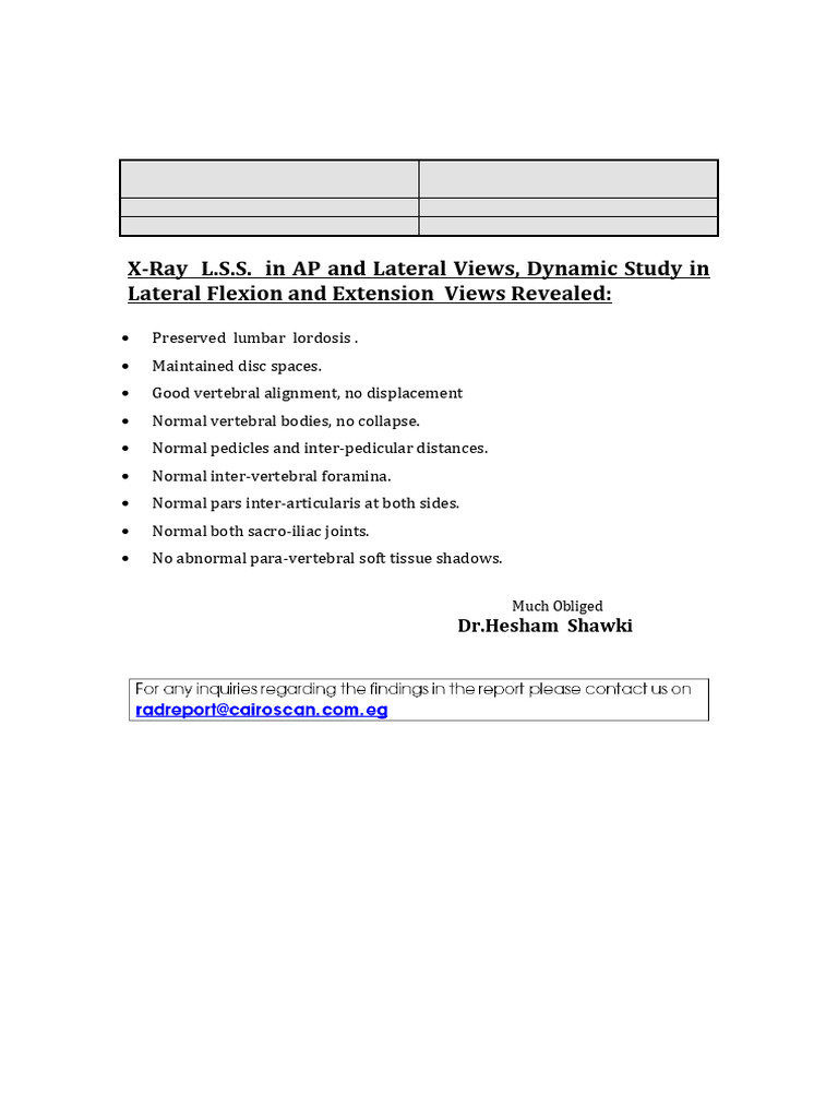 X-Ray L.S.S. in AP and Lateral Views, Dynamic Study in Lateral Flexion ...