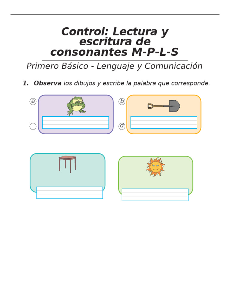 Control Lectura y Escritura de Consonantes M P L S Ver 3 | PDF