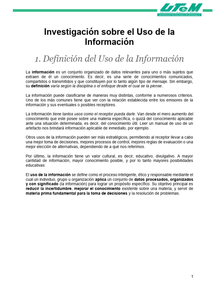 Definición y Usos de la Información | PDF | Información | Datos