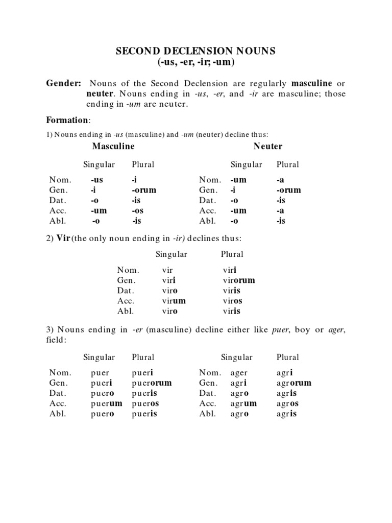 Second Declension Nouns Explained | PDF