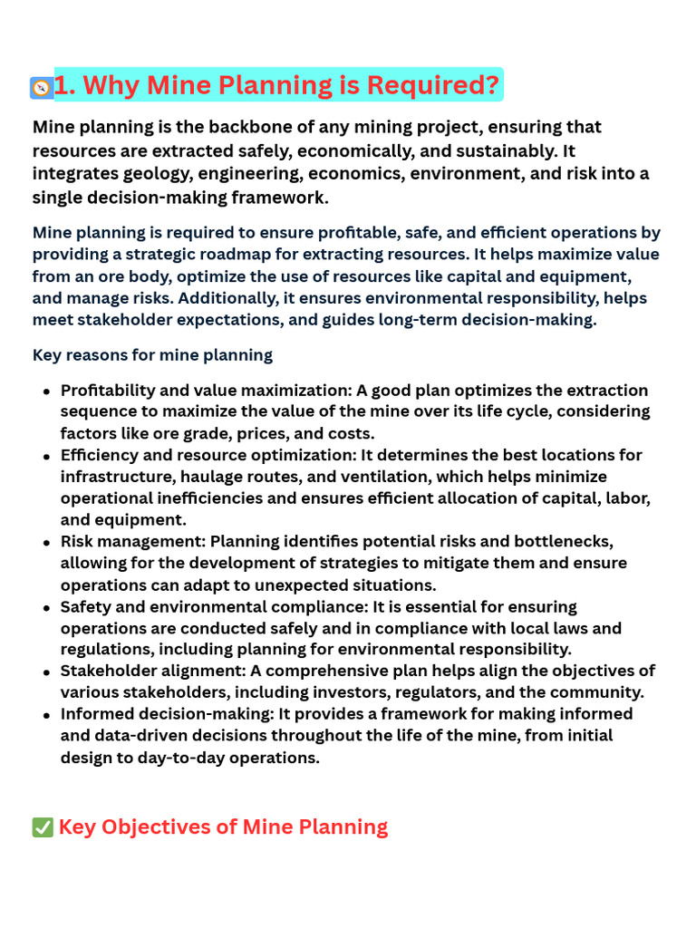 Mine Planning Principles Overview | PDF | Mining | Net Present Value