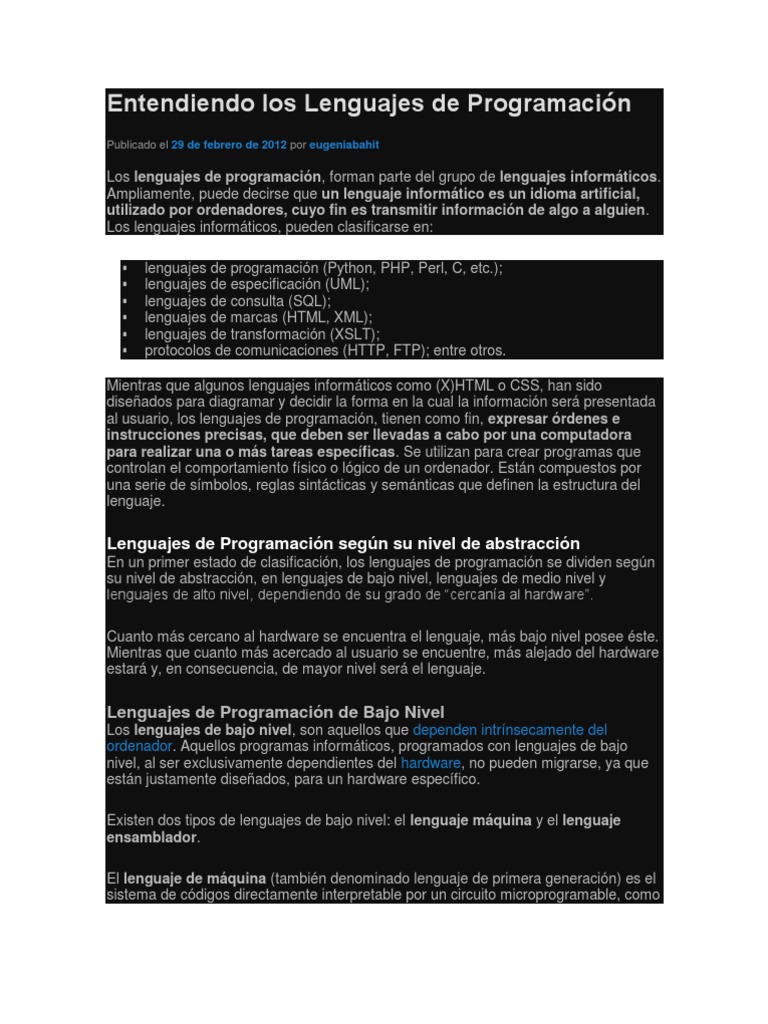 Lenguajes de Bajo Nivel | PDF | Lenguaje ensamblador | Lenguaje de ...