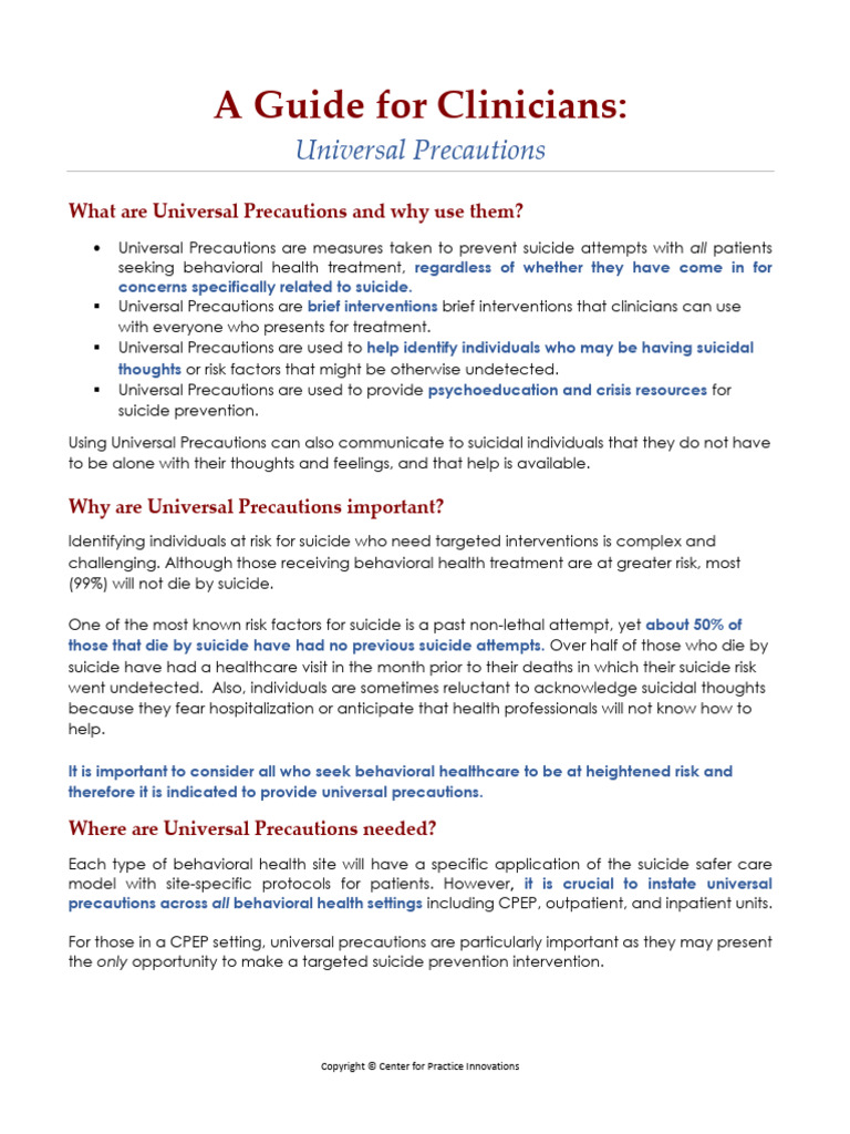 Universal Precautions Guidance | PDF | Suicide | Mental Health