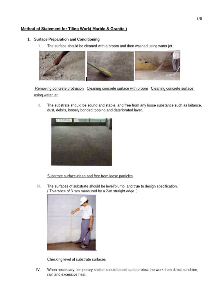 Method of Statement For Tiling Work | PDF | Concrete | Tile