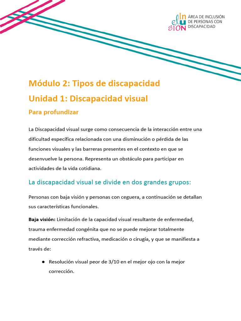 M2 - U1 - Discapacidad Visual - para Profundizar | PDF | Percepción ...