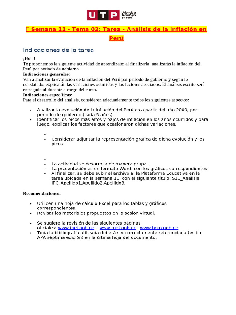 ? Semana 11 - Tema 02 Tarea - Análisis de La Inflación en Perú (Micro y Macroeconomia) | PDF ...