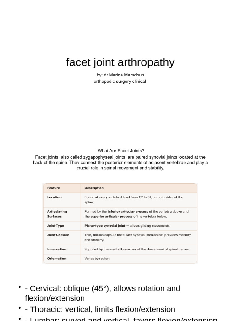 Understanding Facet Joint Arthropathy | PDF | Musculoskeletal System ...
