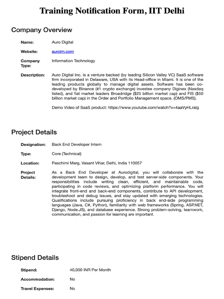 Auro Digital (Back End Developer Intern) | PDF