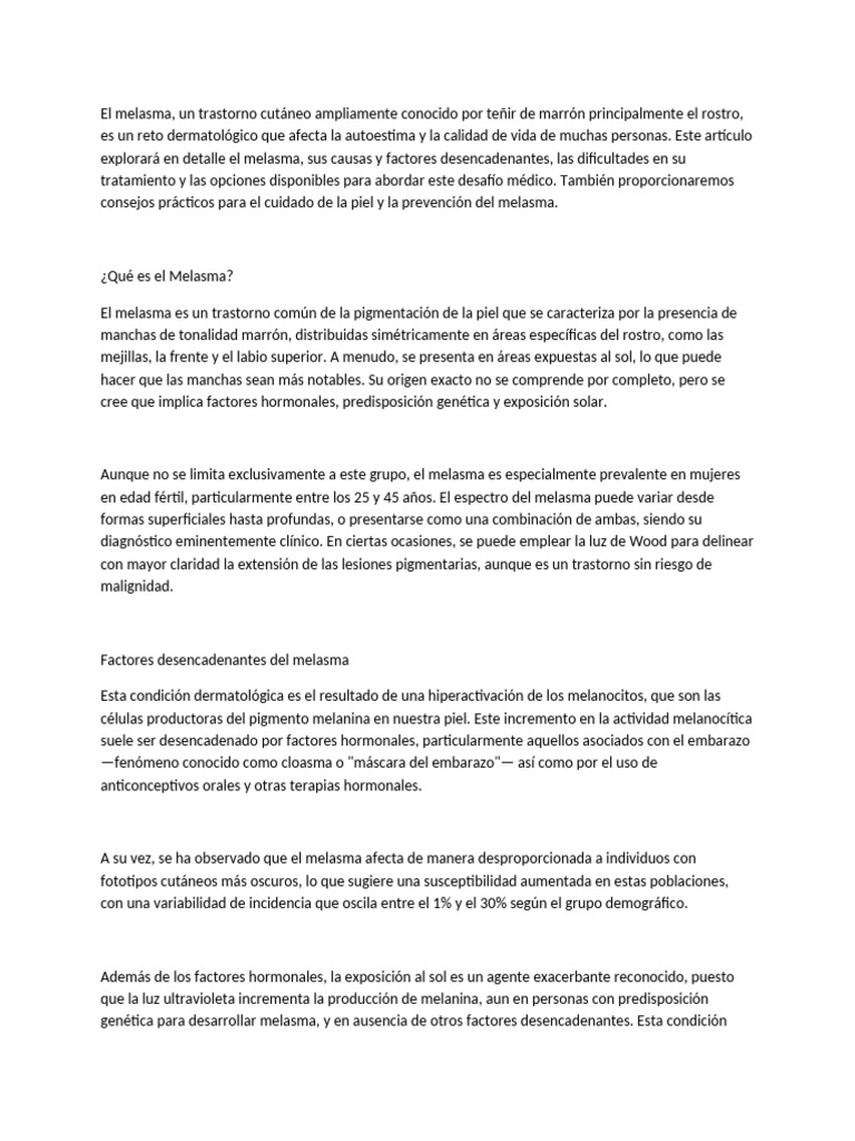 El Melasma | PDF | Protector solar | Piel
